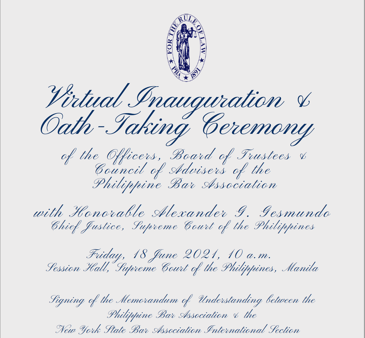 Virtual Inauguration and Oath-Taking of the PBA Officers, Trustees, and ...